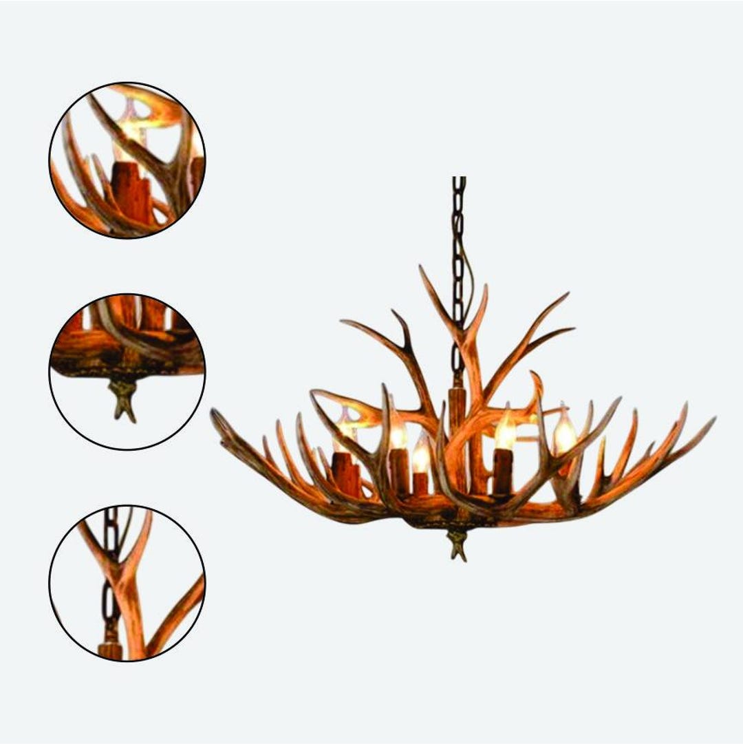 6-light Rustic Antler Chandelier | Adjustable Deer Horn | Pendant Light ...