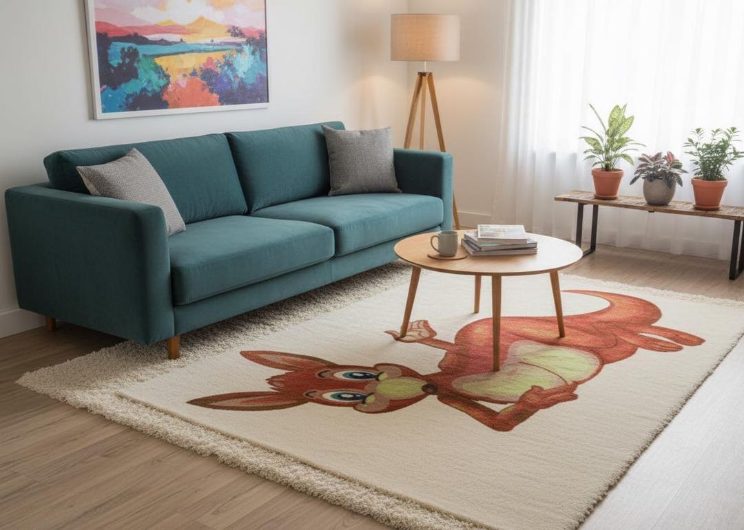 Double Back Hand-loom Print Playful Kangaroo Area Rug Nursery & Kids ...