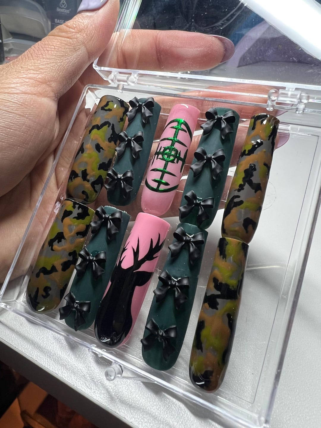 Camo Hunting Press on Nails: Handmade Deer & Bow Camouflage Coffin ...