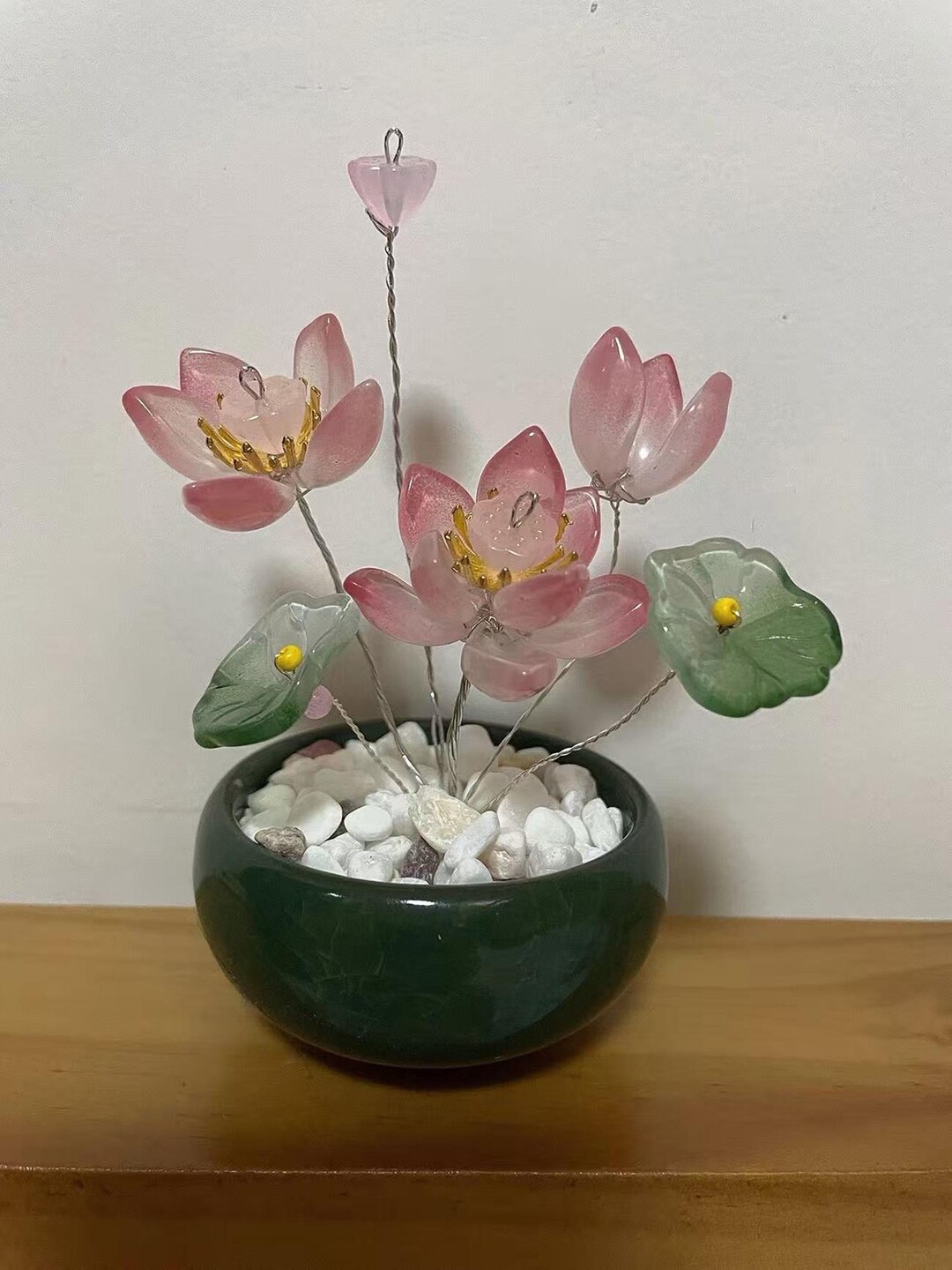 Crystal Lotus Flower Statue, Glazed Art Glass Ornament, Zen Desk Decor ...