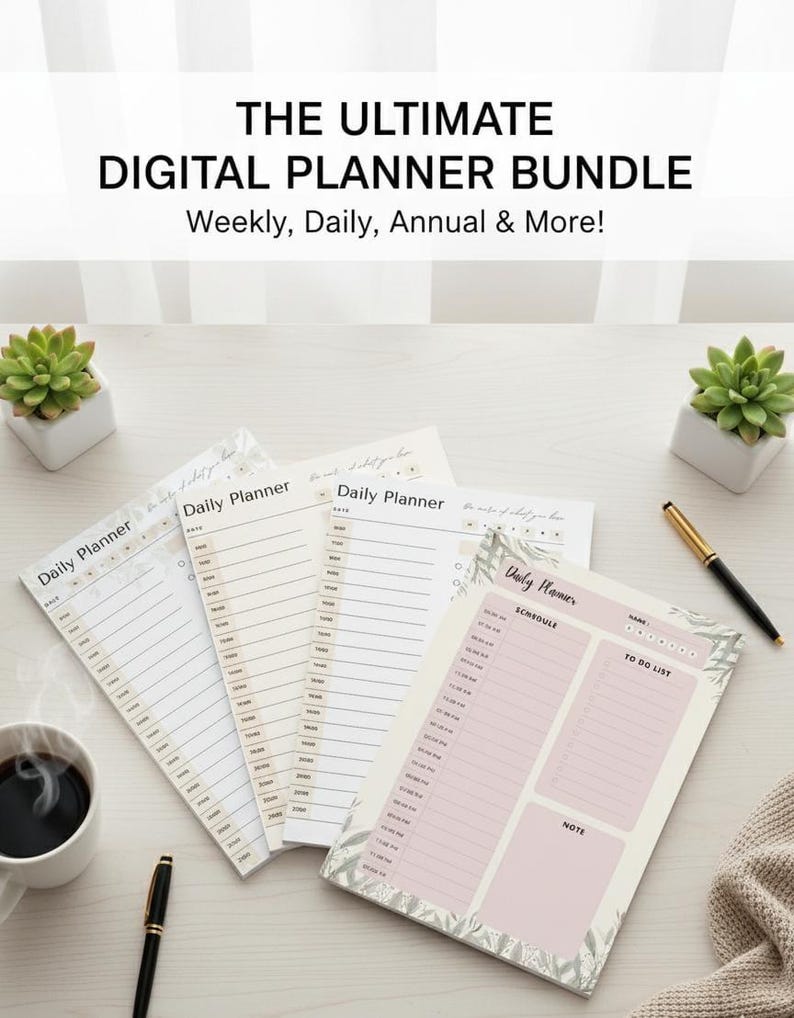 Daily & Weekly Planner Bundle: Printable Productivity Organizers (PDF ...