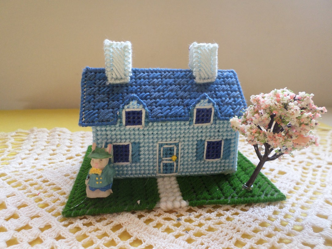 Blue Easter House Village Bunny - Etsy