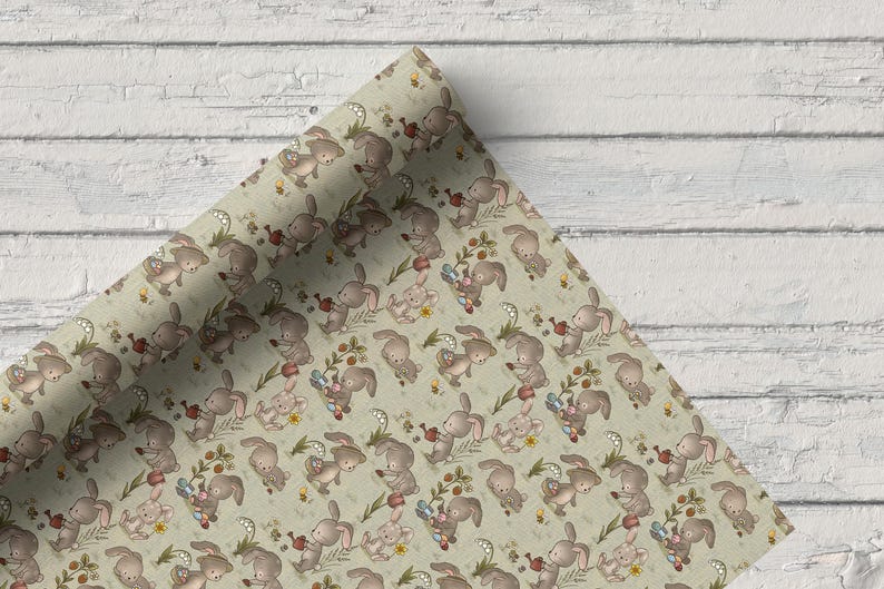 Stoff, Meterware - Osterhase auf der Wiese, Kinderstoff mit ...