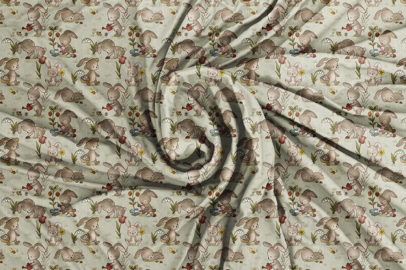 Stoff, Meterware - Osterhase auf der Wiese, Kinderstoff mit ...