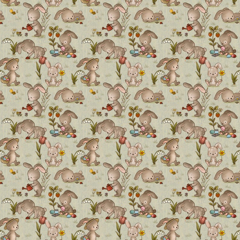 Stoff, Meterware - Osterhase auf der Wiese, Kinderstoff mit ...