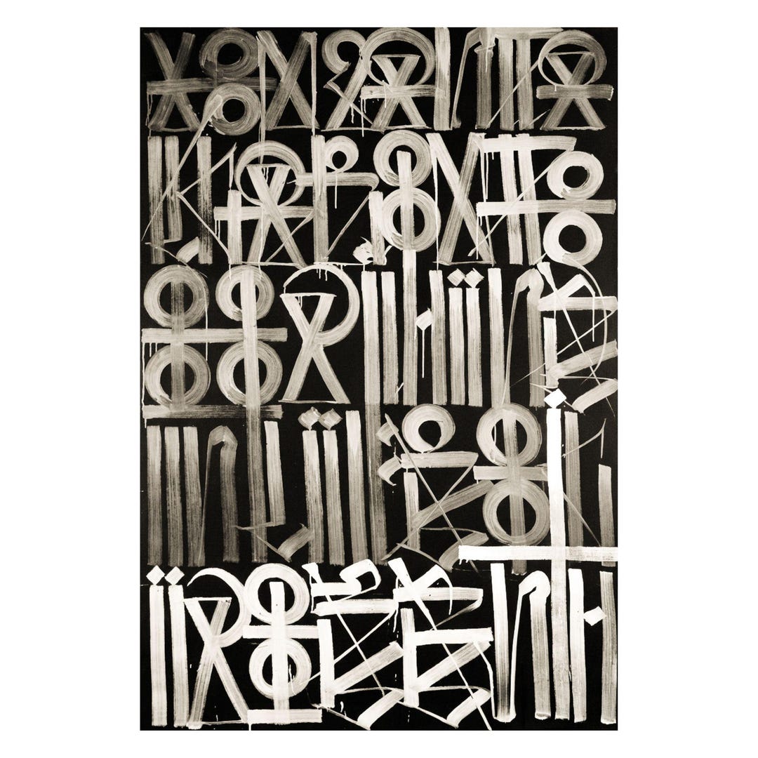 Black White Abstract Symbol Painting, Modern Graphic Canvas Art, Luxury ...