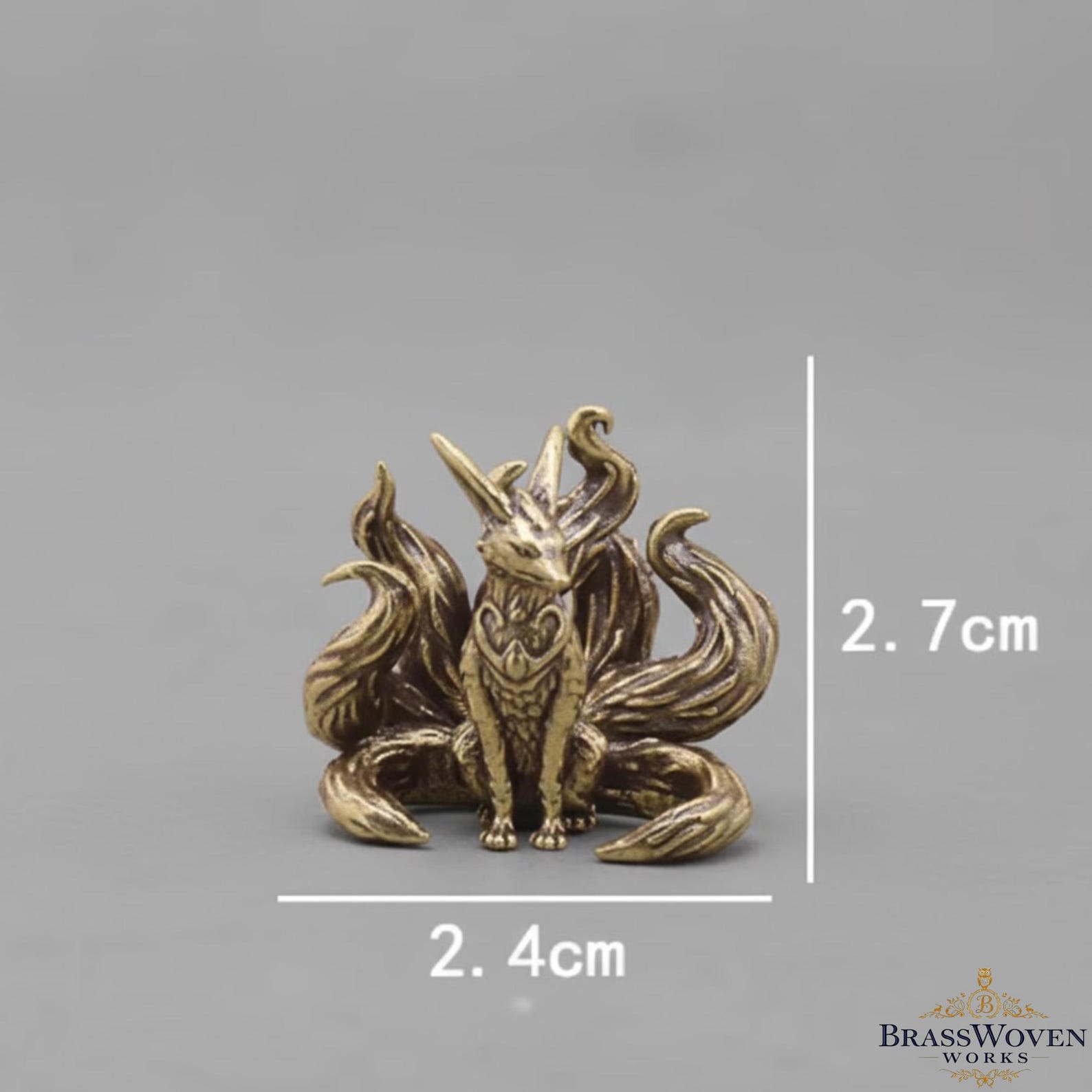 Mini Brass Nine Tailed Fox Figurine Feng Shui Copper Animal Sculpture ...