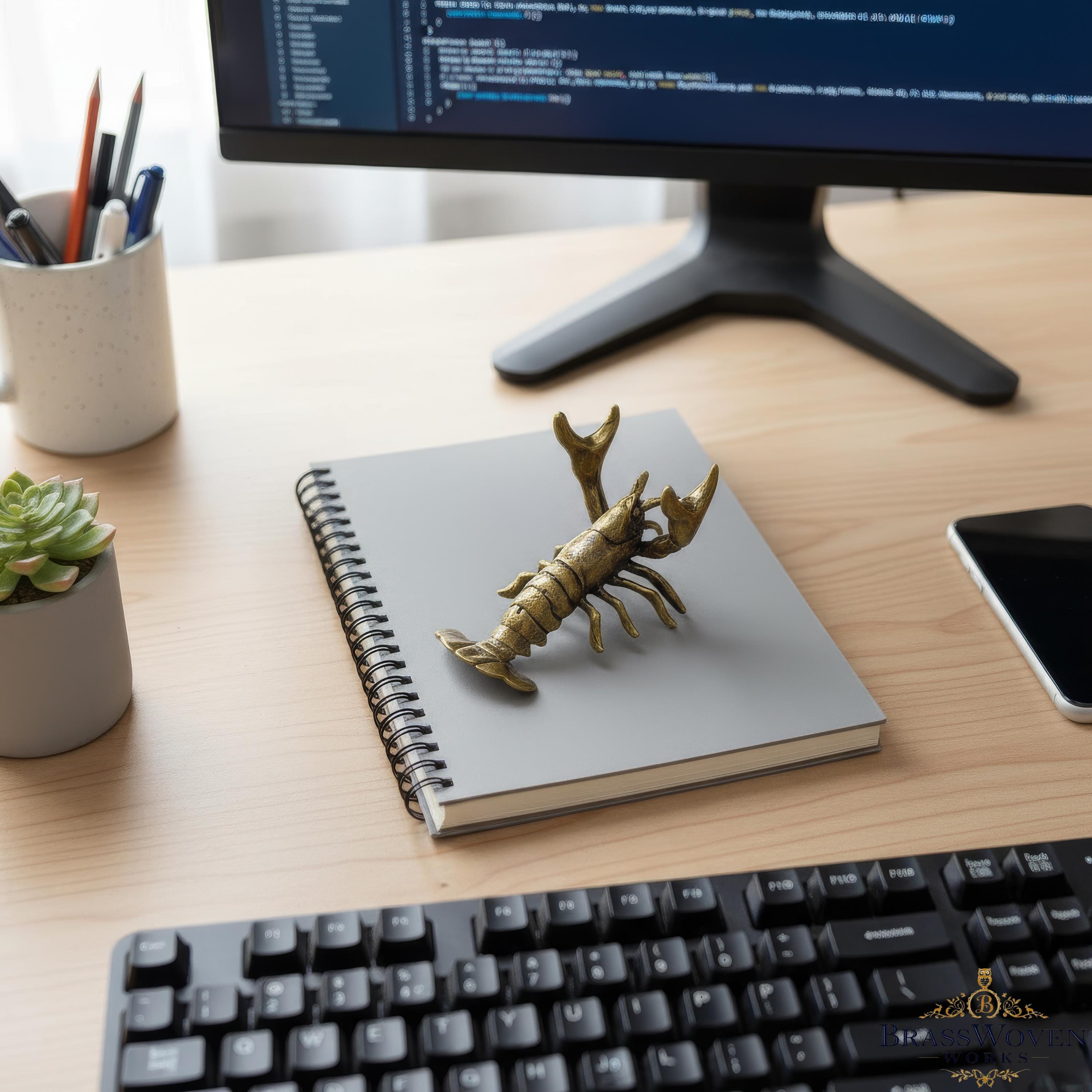 Brass Lobster Pen Holder | Handmade Bronze Desk Sculpture for Office ...