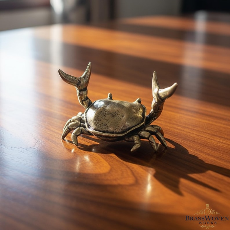 Hand-polished Brass Weightlifting Crab Figurine – Vintage Desk Ornament ...