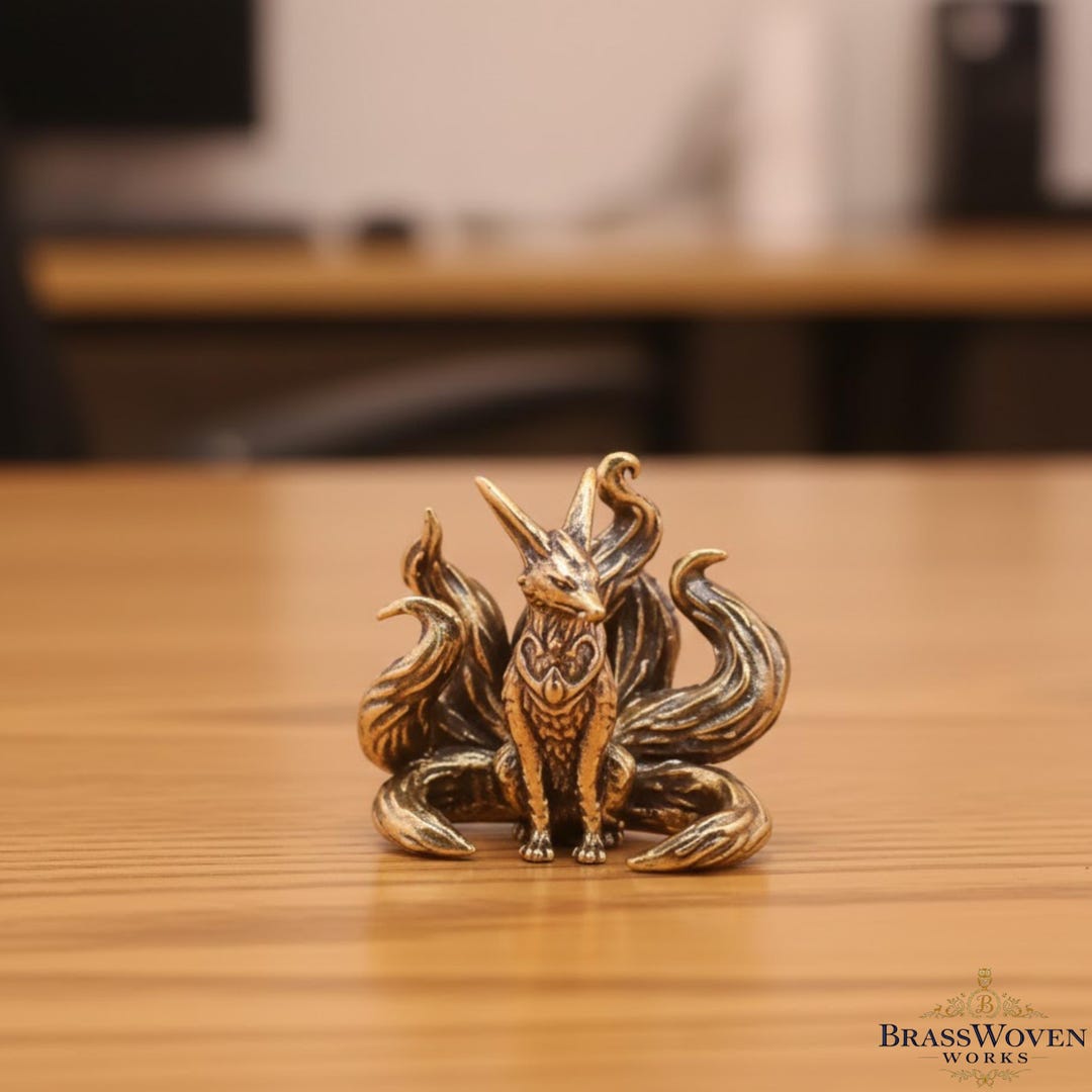 Mini Brass Nine Tailed Fox Figurine Feng Shui Copper Animal Sculpture ...