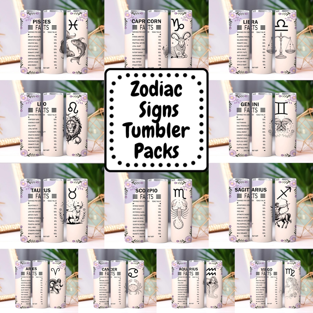 Zodiac Signs 20oz Tumbler Wrap Bundle PNG | Astrology Facts Sublimation ...