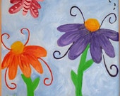Items similar to Spring flowers, bee, butterfly, ladybug painting, for ...
