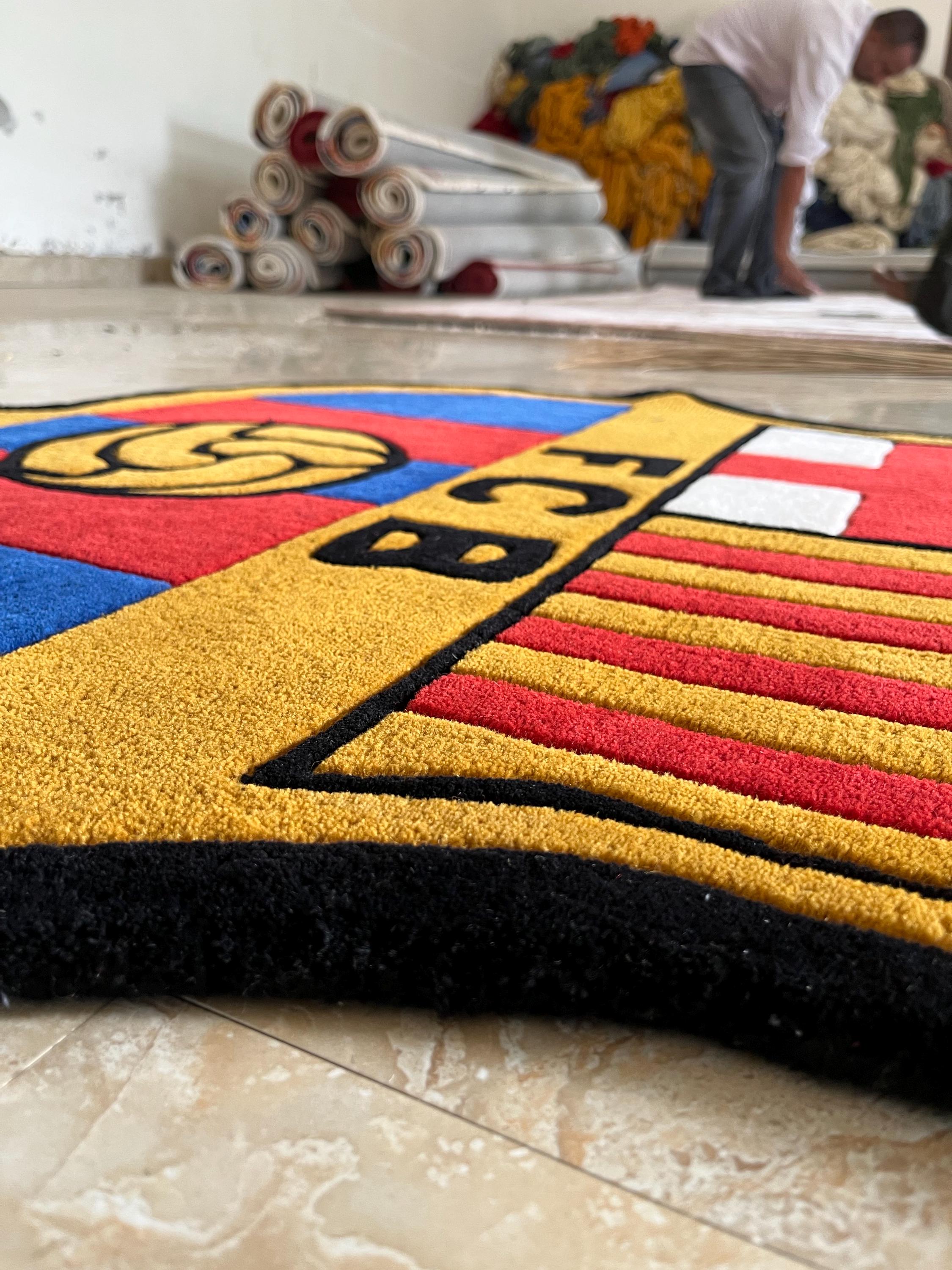 FC Barcelona Crest Rug | Hand-tufted Soccer Fan Mat, Die-cut Shape - Etsy
