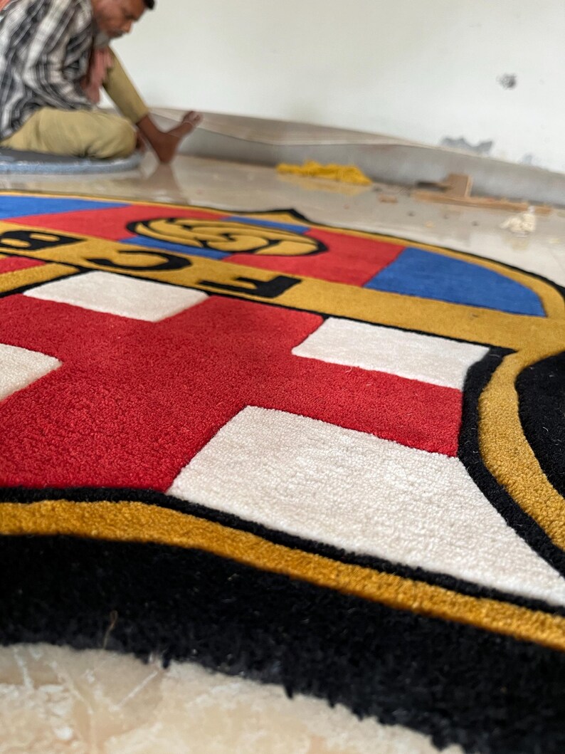 FC Barcelona Crest Rug | Hand-tufted Soccer Fan Mat, Die-cut Shape - Etsy