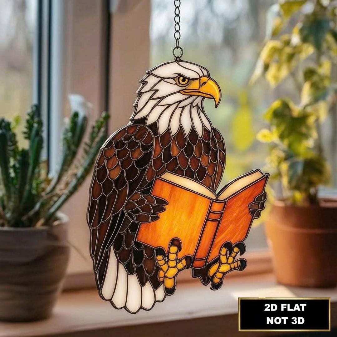Personalized Reading Book Bald Eagle Acrylic Suncatcher, Majestic Faux ...
