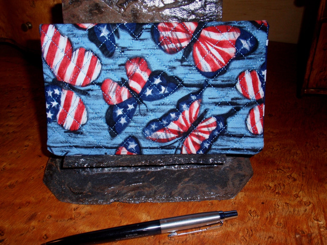 Fabric Checkbook Cover, Patriotic Butterflies, Quilted Fabric Checkbook ...