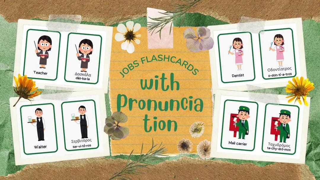 Greek and English Jobs Flashcards With Pronunciation – 28 Bilingual ...
