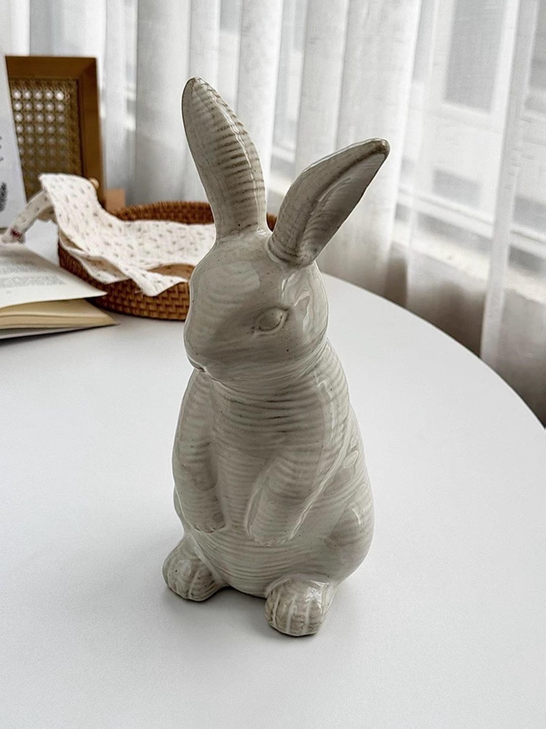 Large Ceramic Rabbit Statue, Vintage Hare Figurine, Farmhouse ...