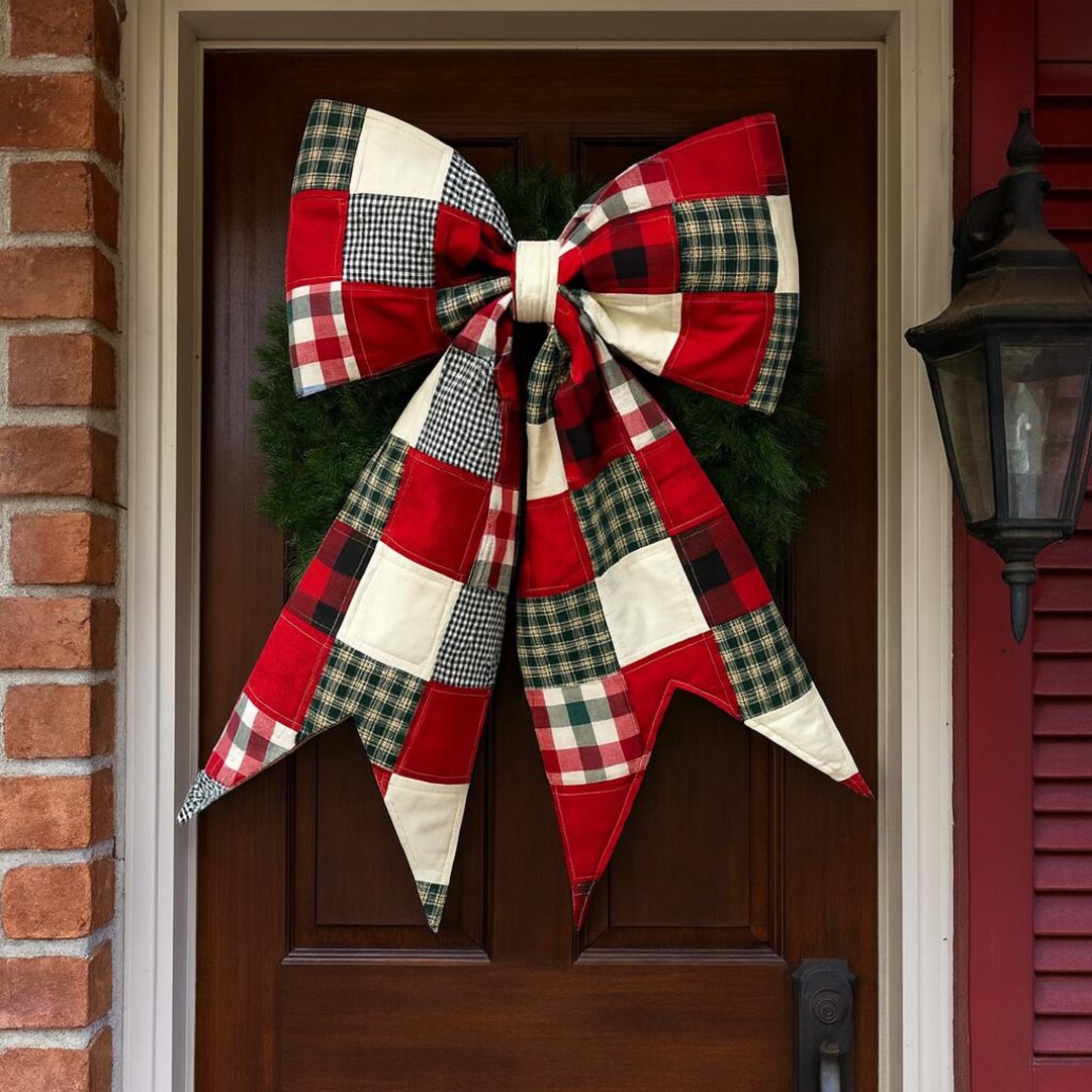 Patchwork Quilted Bow Sewing Pattern, Christmas Door Decor (PDF Pattern ...