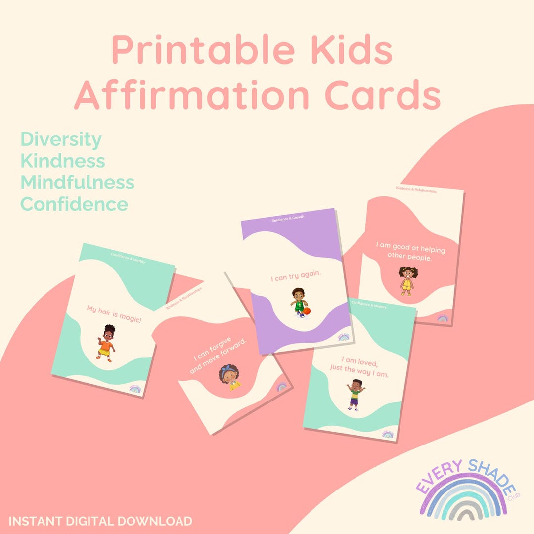 Printable Kids Affirmation Cards - Mindfulness, Confidence, Positivity ...