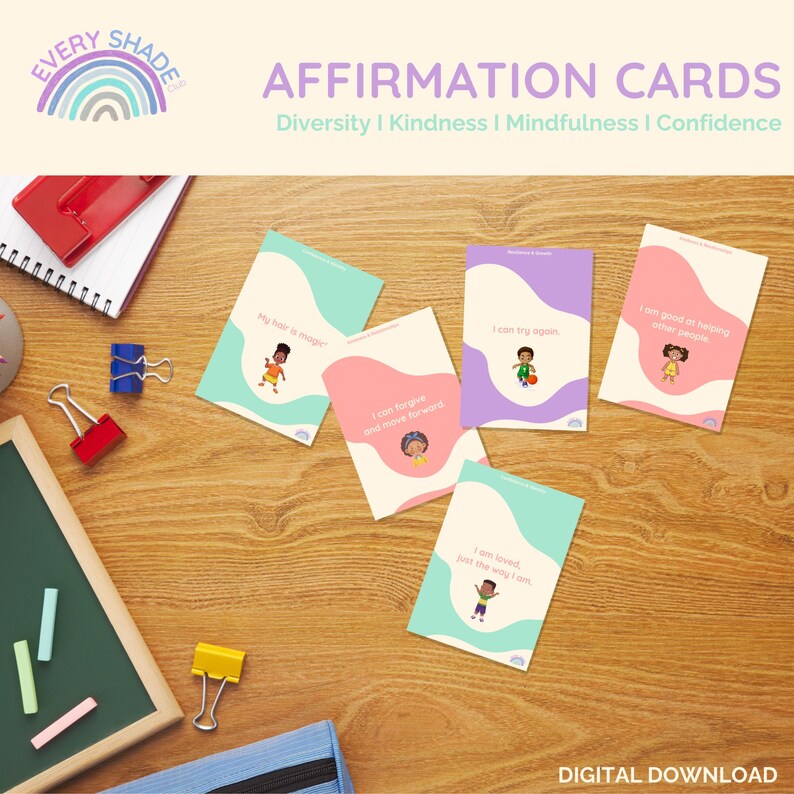 Printable Kids Affirmation Cards - Mindfulness, Confidence, Positivity ...