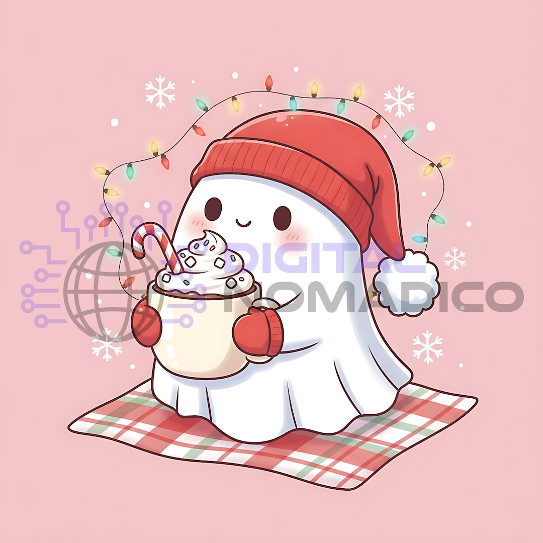 Christmas Ghost PNG: Kawaii Cocoa Ghost, Holiday Lights (digital ...