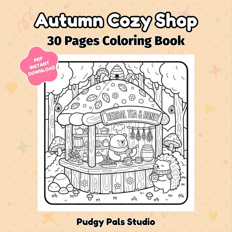 30 Autumn Cozy Shops Coloring Pages | Kawaii Animal Vendor Coloring Set ...