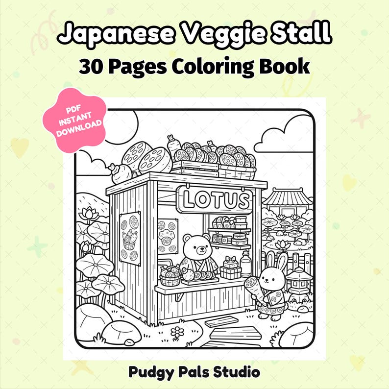 30 Japanese Veggie Stall Coloring Pages | Kawaii Market Coloring Set ...