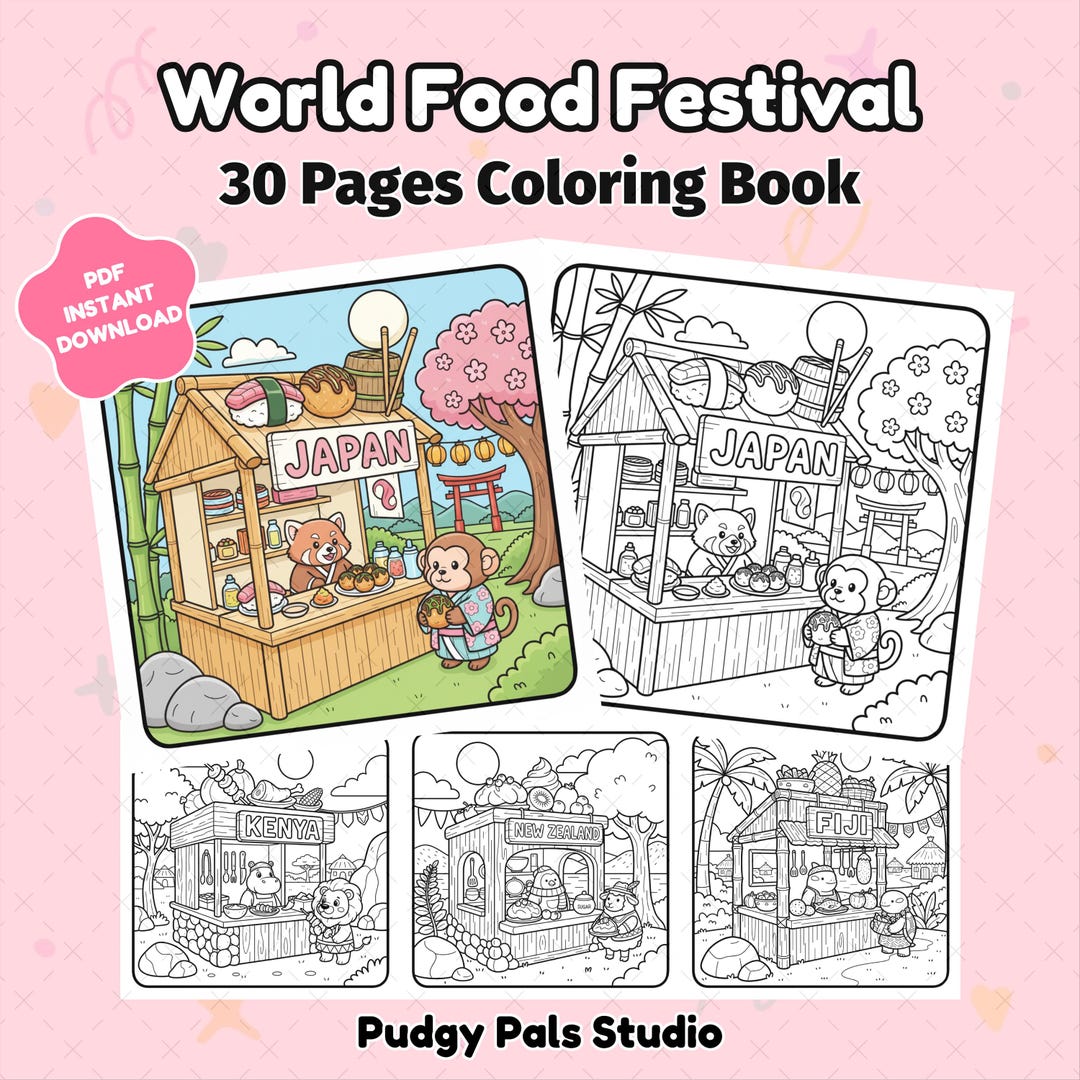 30 World Food Festival Coloring Pages | Kawaii Animal Stalls Coloring ...