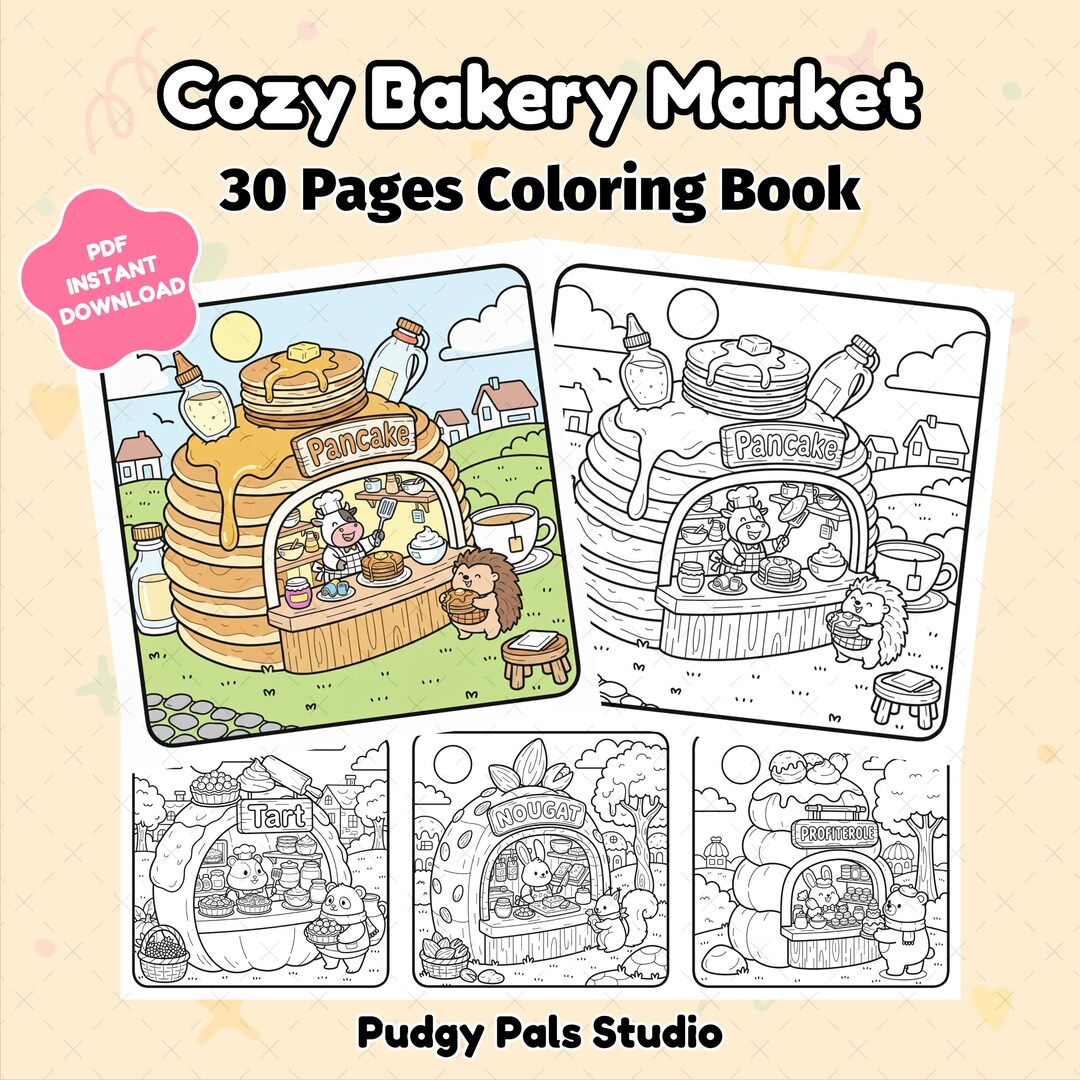 30 Cozy Bakery Market Coloring Pages | Kawaii Animal Vendor Coloring ...