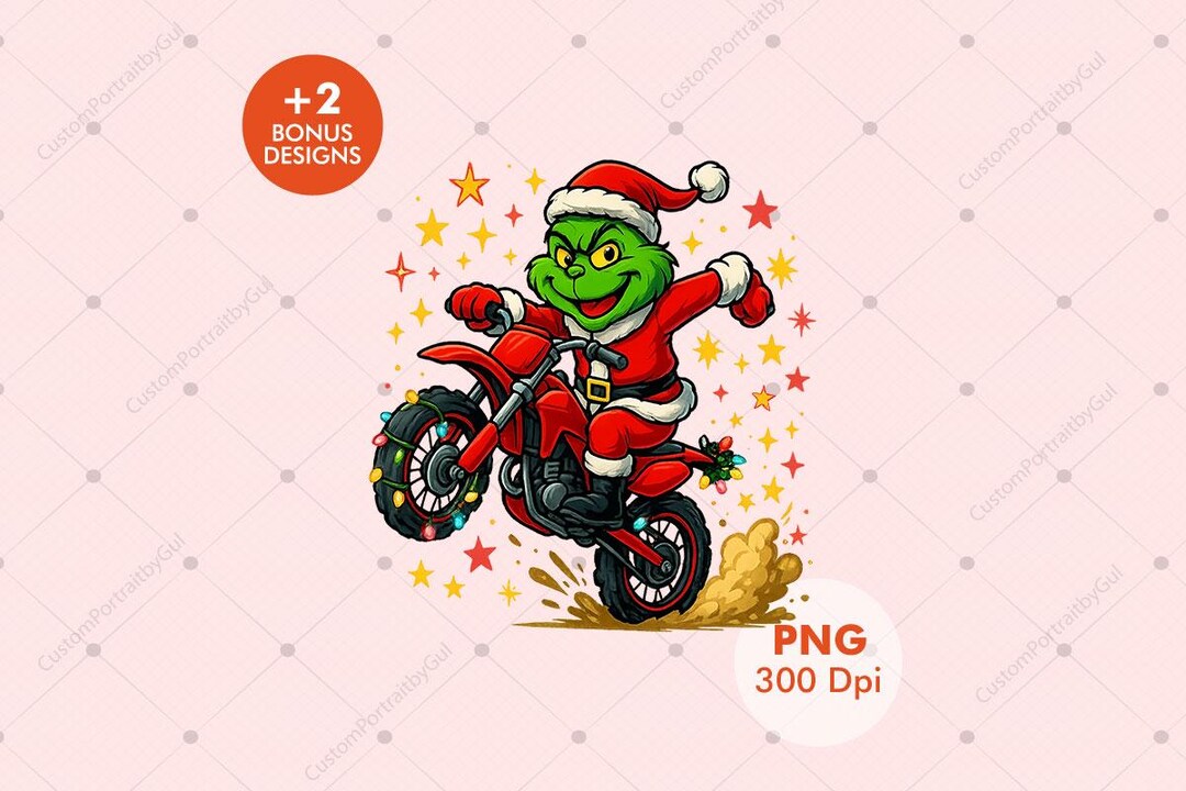Grinch on Motorcycle PNG | Funny Christmas Biker Santa Design - Etsy