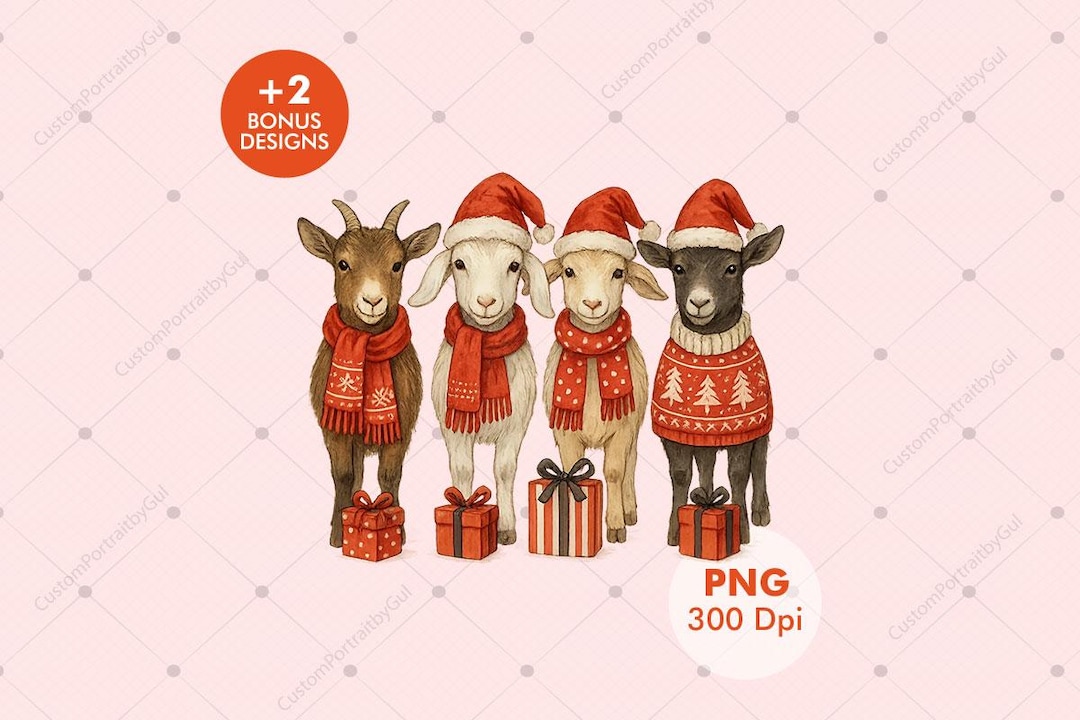 Christmas Goats PNG | Winter Goats in Santa Hats and Sweaters - Etsy