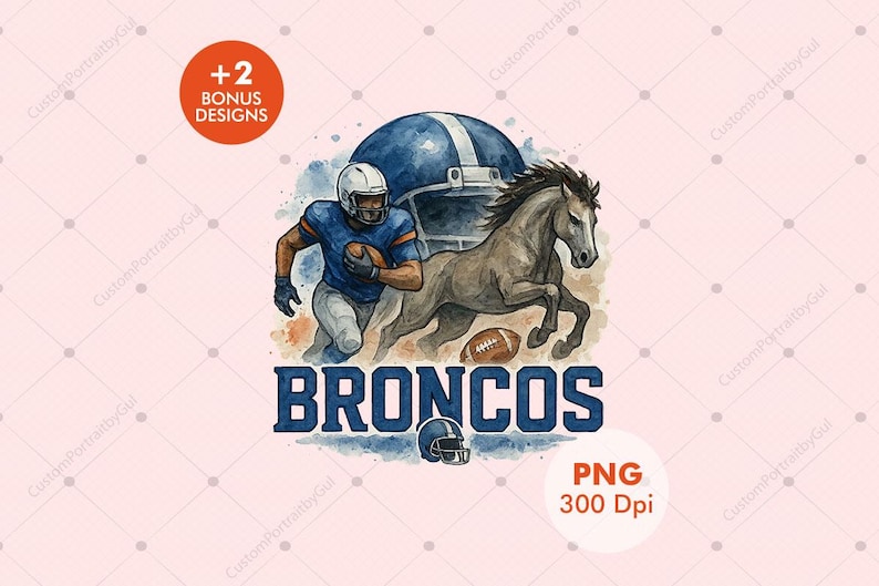 Broncos Football PNG | Watercolor Player and Horse Mascot Clipart - Etsy