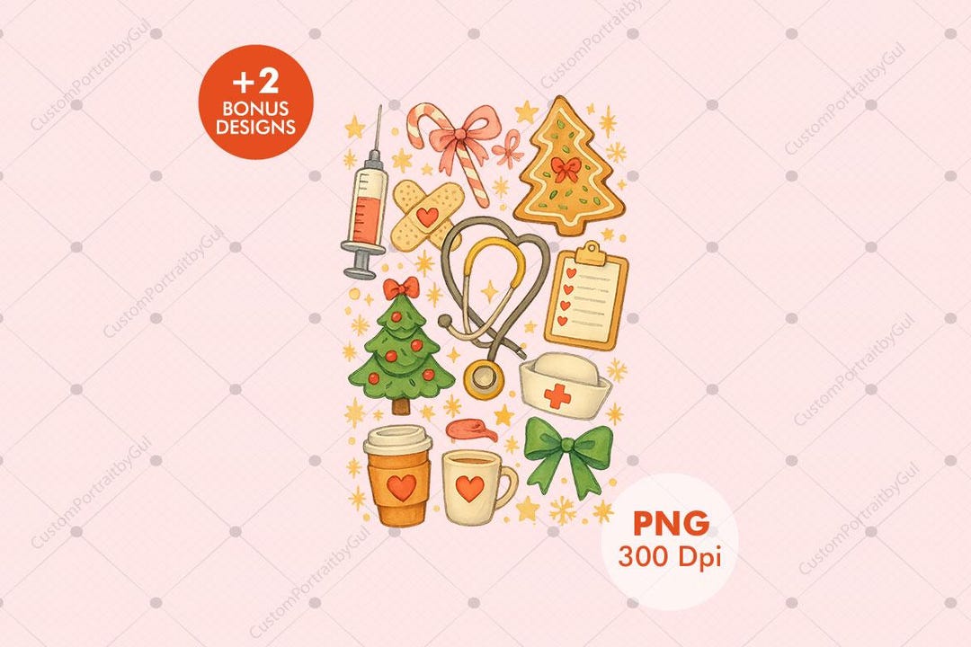 Nurse Christmas Clipart Set PNG | Medical Holiday Elements | Cute ...