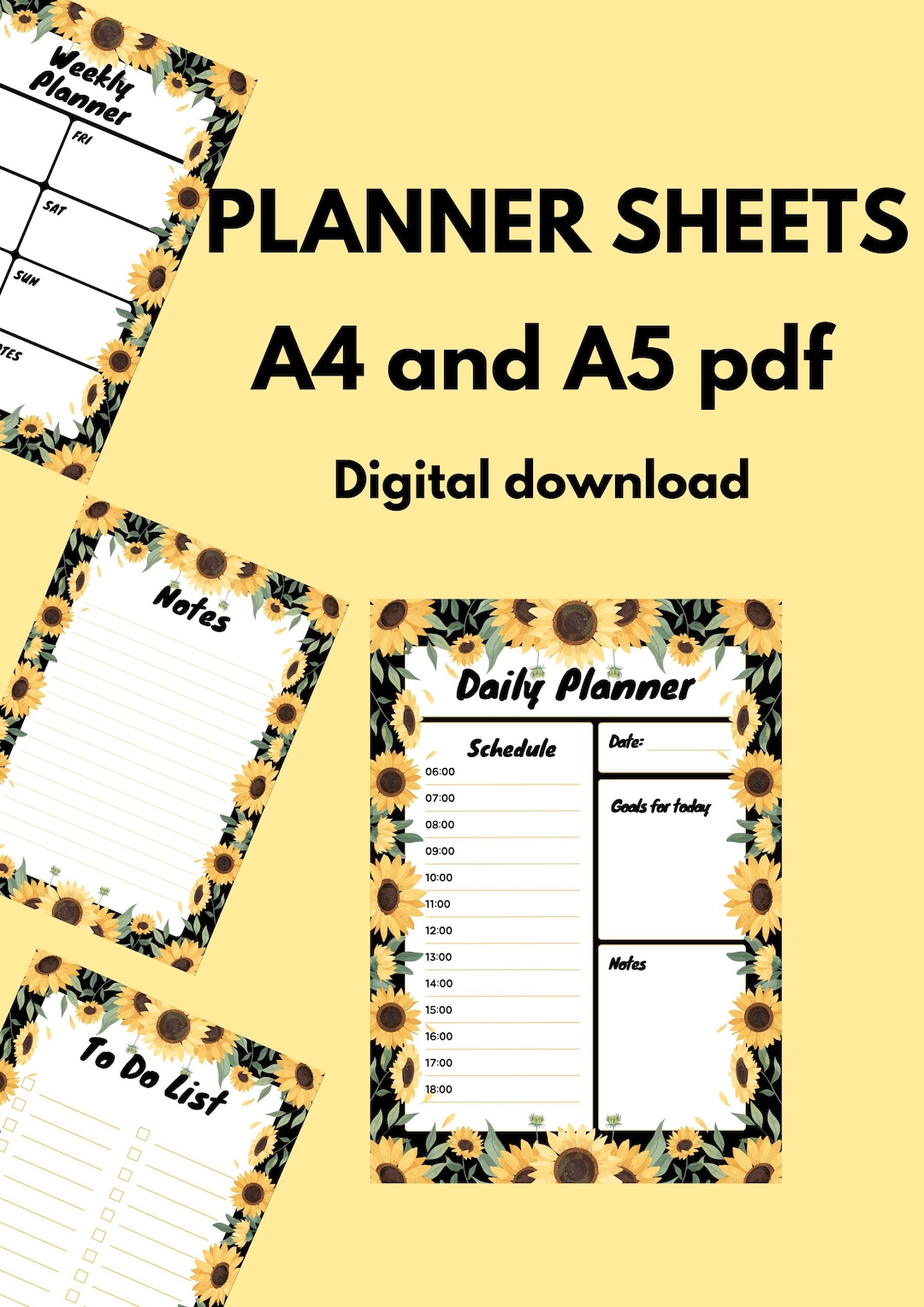 Sunflower Planner Printable: Daily, Weekly, Notes (A4/A5 PDF Digital ...