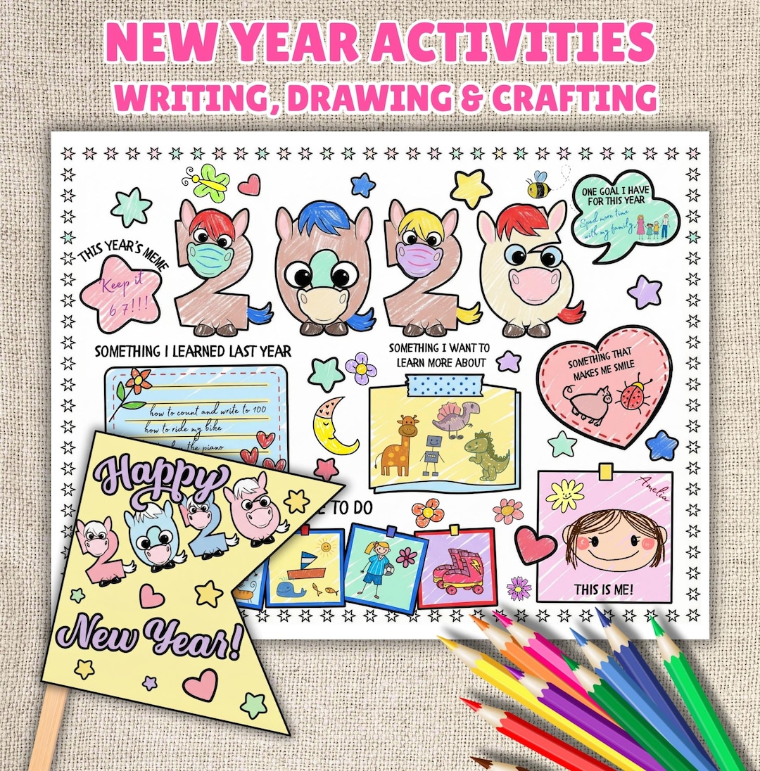 Manualidad de Año Nuevo 2026 para niños, resolución de Año Nuevo ...