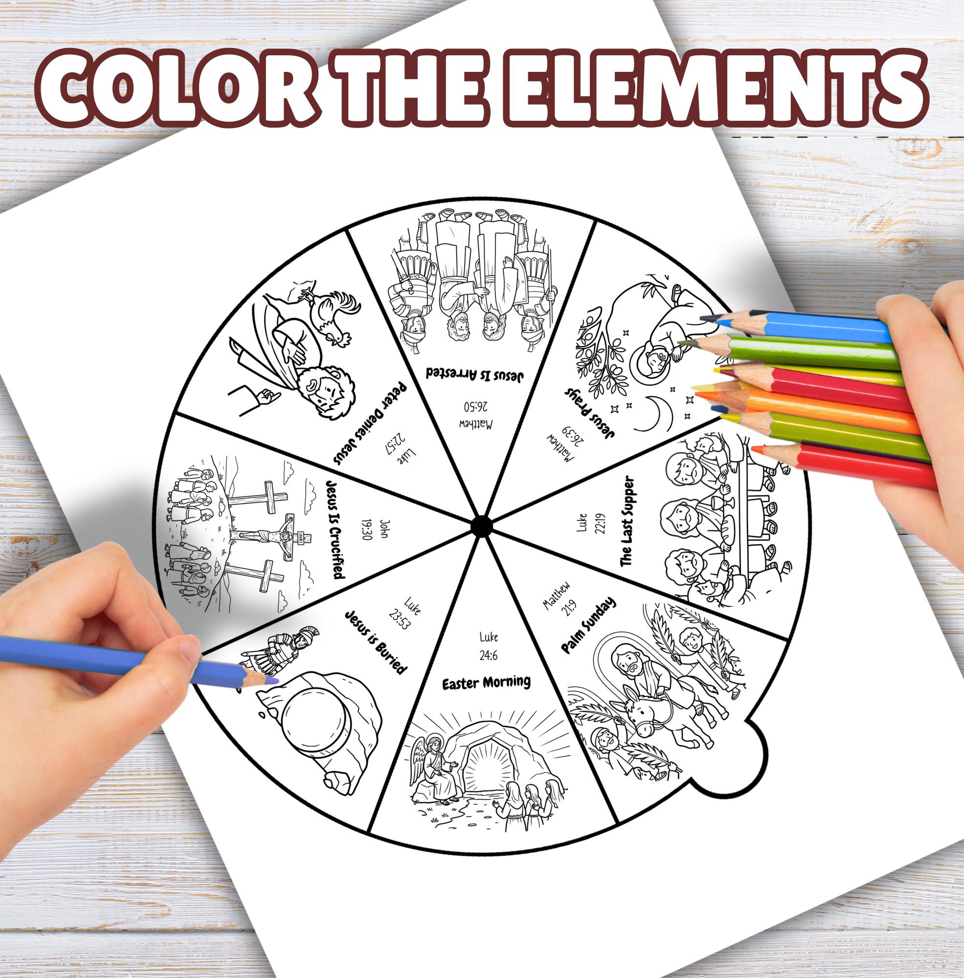 Easter Story Coloring Wheel Printable, Holy Week Spinner Wheel, Lent ...