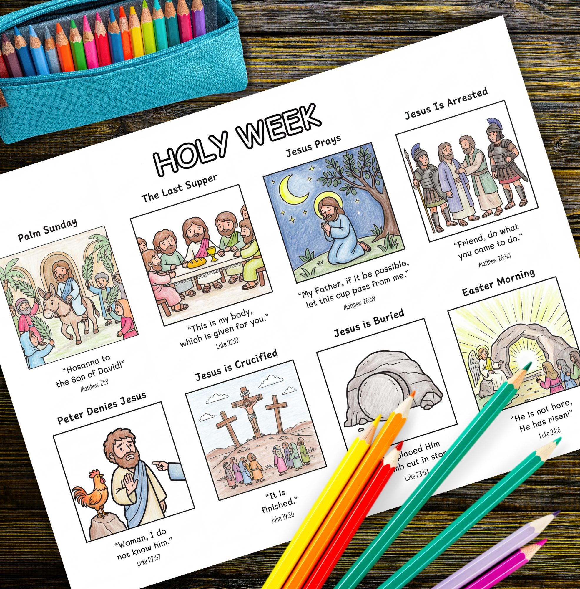 Easter Story Coloring Page Printable, Holy Week Timeline, Lent Sunday ...