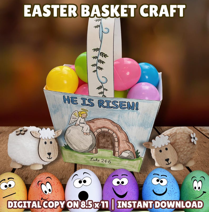 He is Risen Easter Basket Bible Craft for Kids Paper Basket Coloring ...