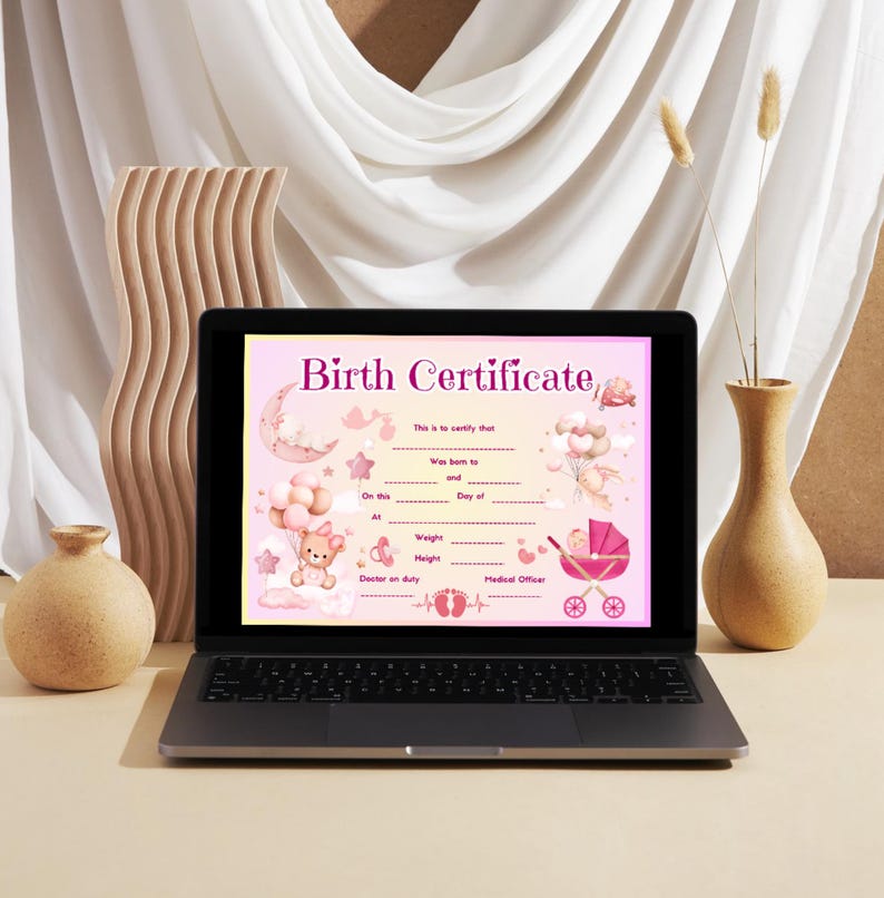 Watercolor Baby Birth Certificate Template: Editable Canva Design ...