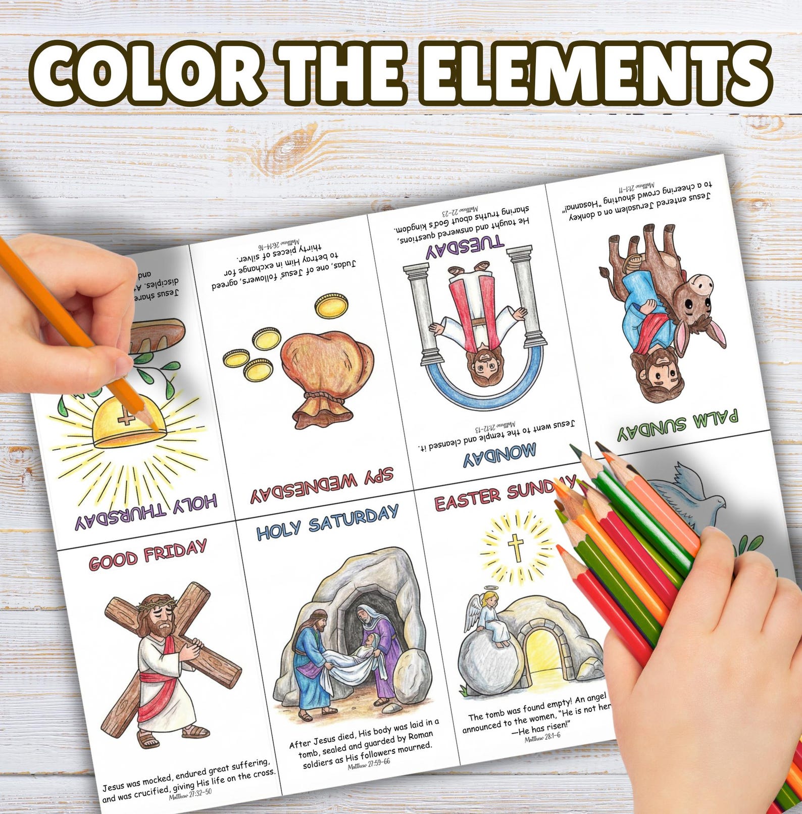 Easter Story Mini Coloring Book Printable Holy Week Timeline Sunday ...