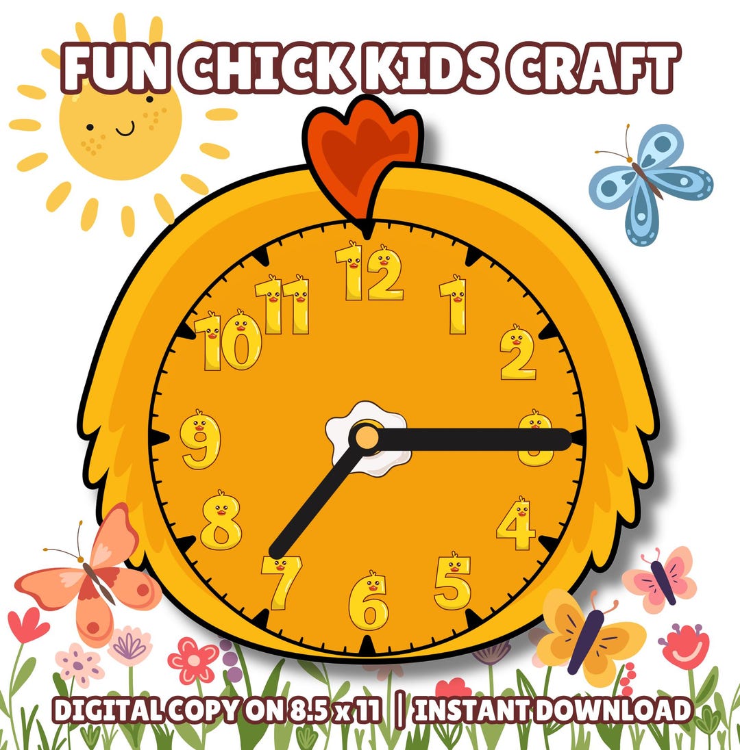 Chick Clock Craft, Kids Spring Craftivity, Easter Coloring Cut & Paste ...