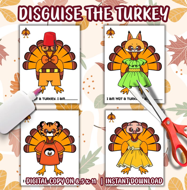 Disguise a Turkey Printable Activity, Fun Thanksgiving Kids Craft, DIY ...