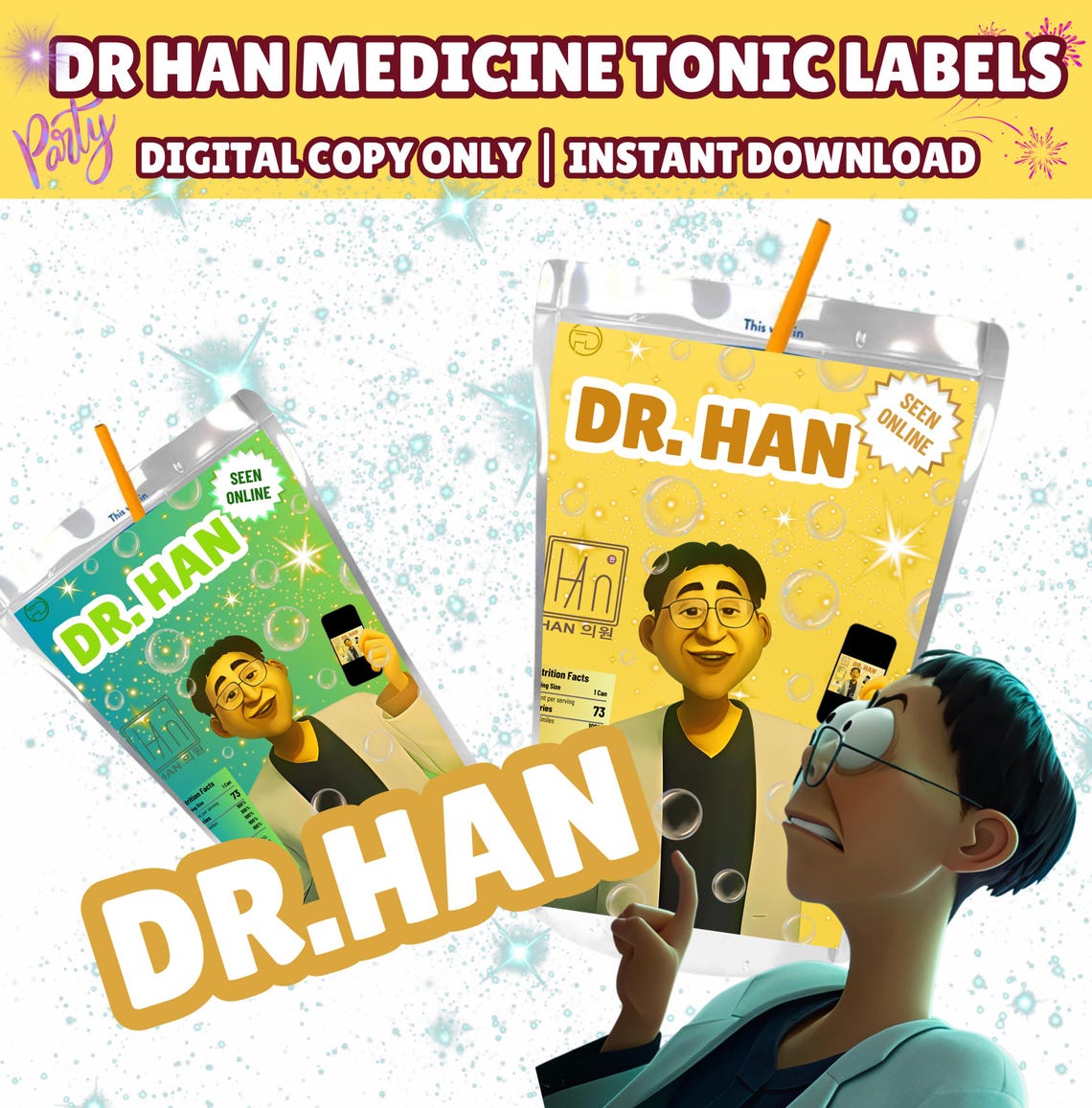 Kpop Demon Hunters Dr Han's Tonic Caprisun Labels, Rumi Medicine Tonic ...