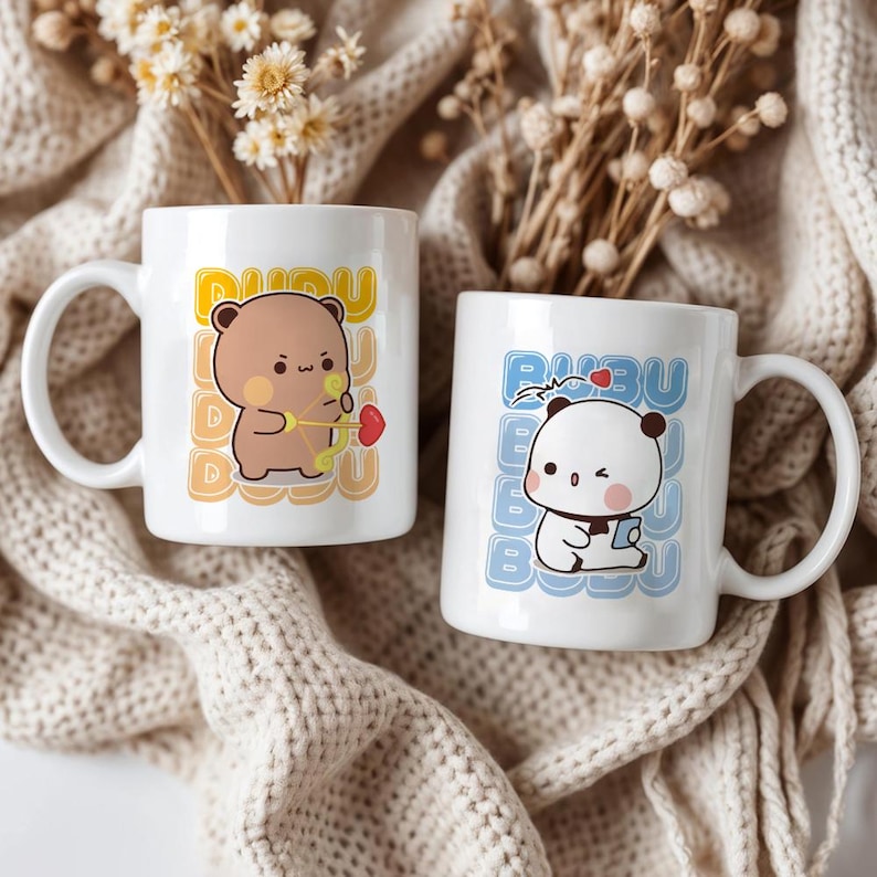 Bubu Dudu Couple Mugs | Kawaii Bear Love Gift, Matching Coffee Cups - Etsy