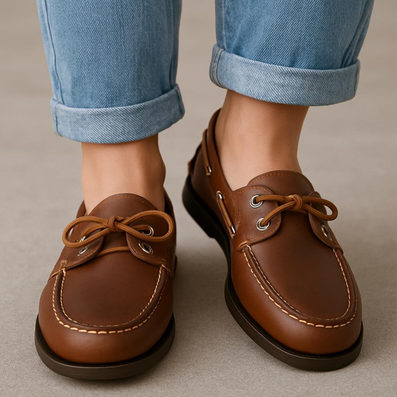 Men’s Brown Leather Boat Shoes Slip on Moccasin Style Casual Loafers ...