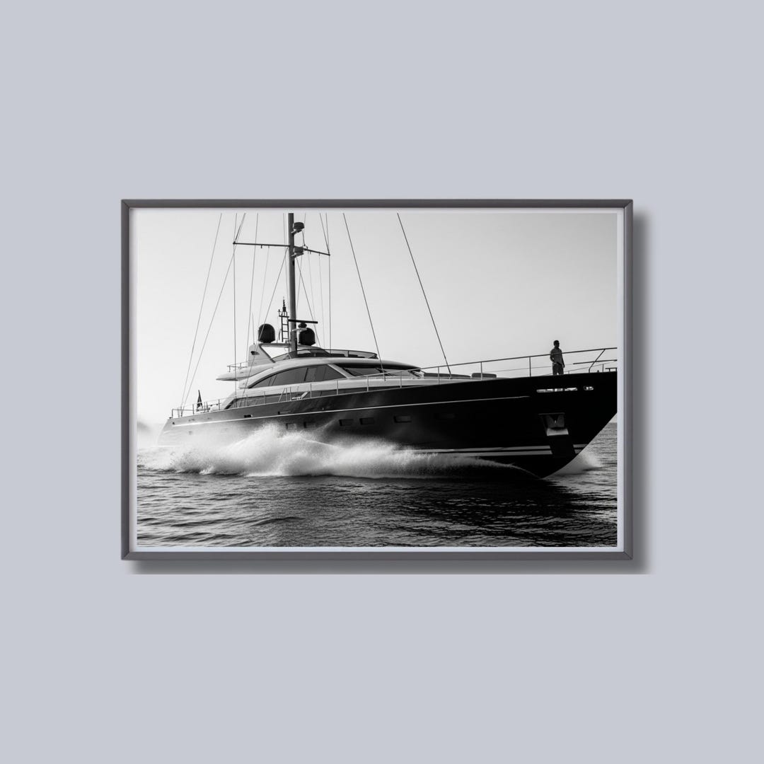 Modern Yacht Print, Black and White Wall Art, Nautical Photography ...