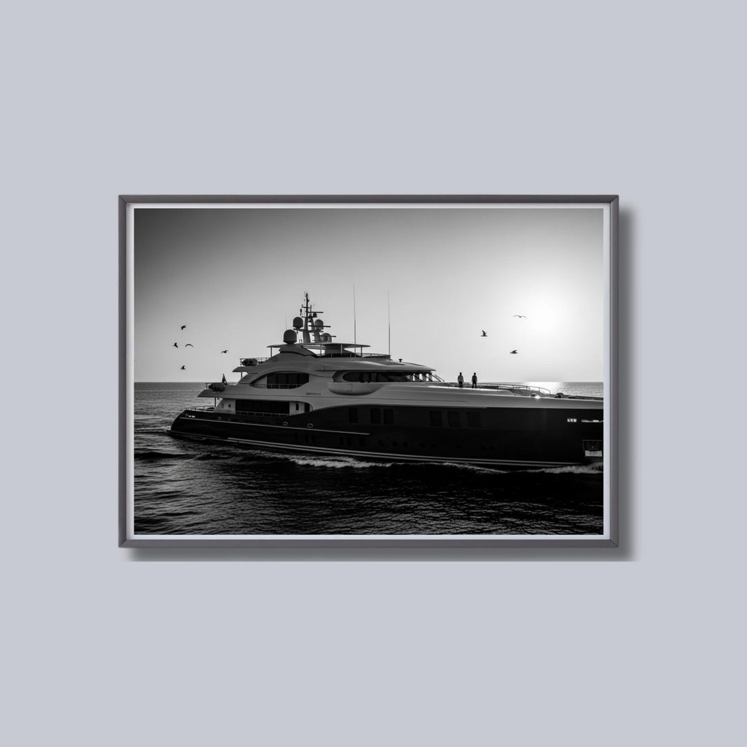 Luxury Yacht Print, Black and White Wall Art, Nautical Photography ...