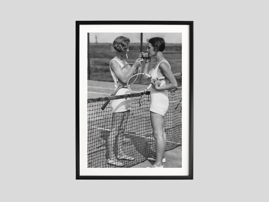 Vintage Women Tennis Players Smoking on Court Black and White Photo - Etsy