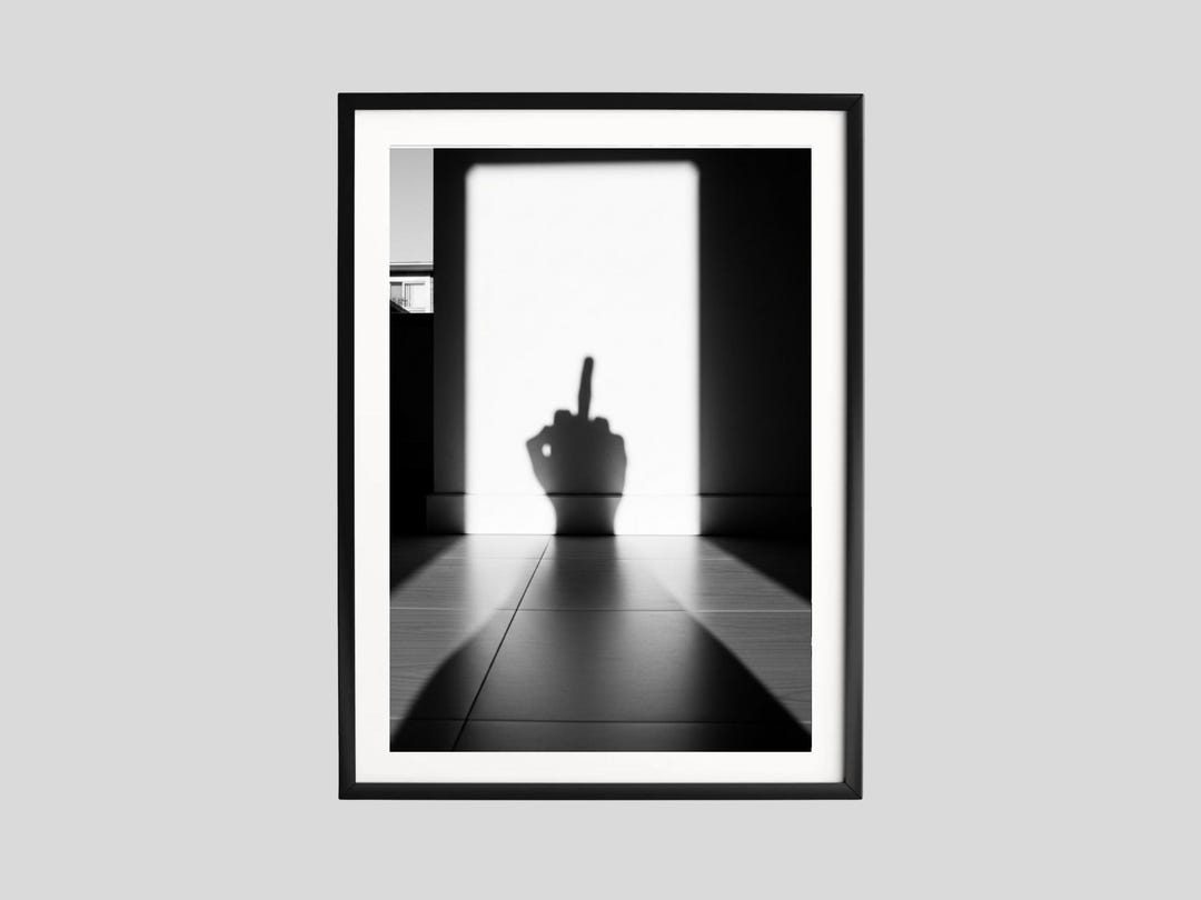 Floor Shadow Middle Finger Print, Black and White Wall Art, Shadow ...